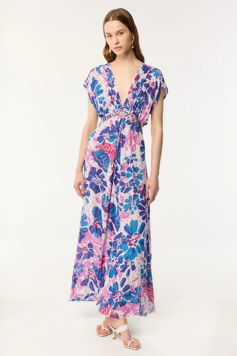 Long Dress Cecile Blue Artistic Flower – Ophelia Swimwear